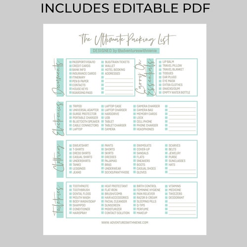 Printable Travel Checklist the Ultimate Travel Checklist - Etsy