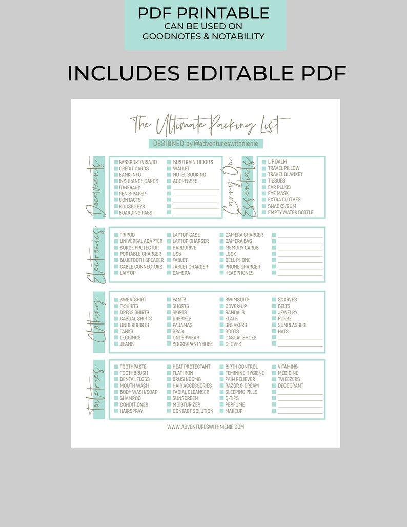 Printable Travel Checklist the Ultimate Travel Checklist Packing List ...