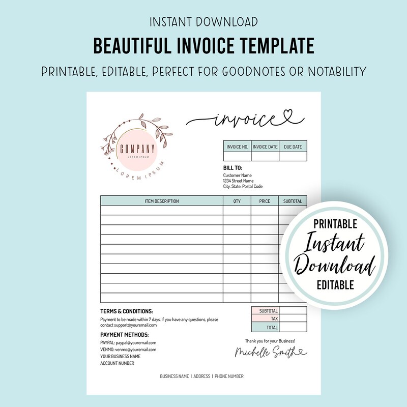 Printable Invoice Pdf - Etsy