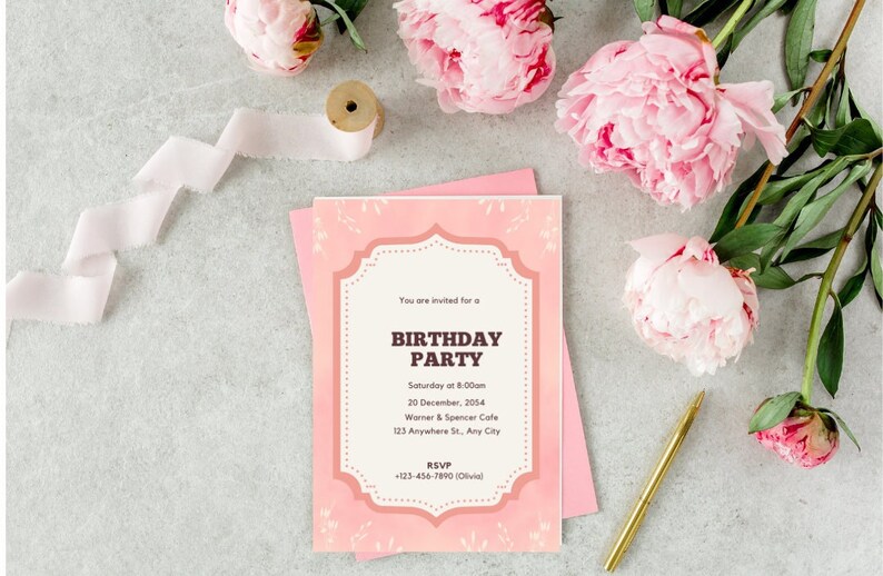 Editable Pink Floral Birthday Party Invitation Template, Editable ...