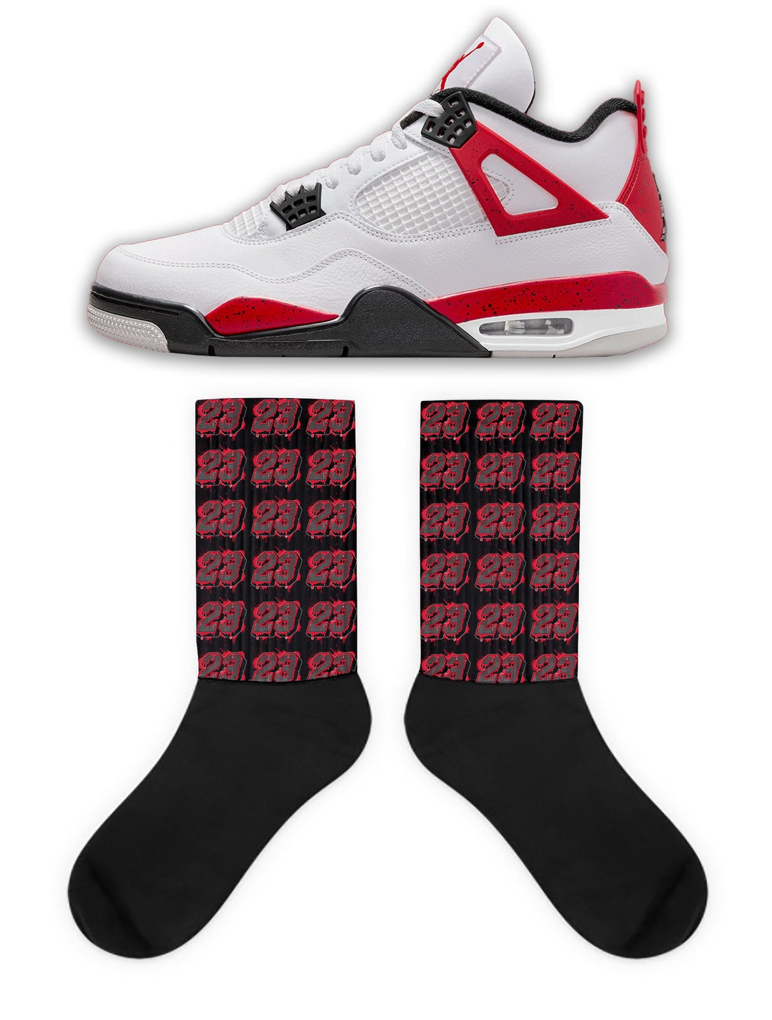 23 Socks to Match Retro 4 Red Cement, Jordan 4 Red Cement Socks, Retro ...