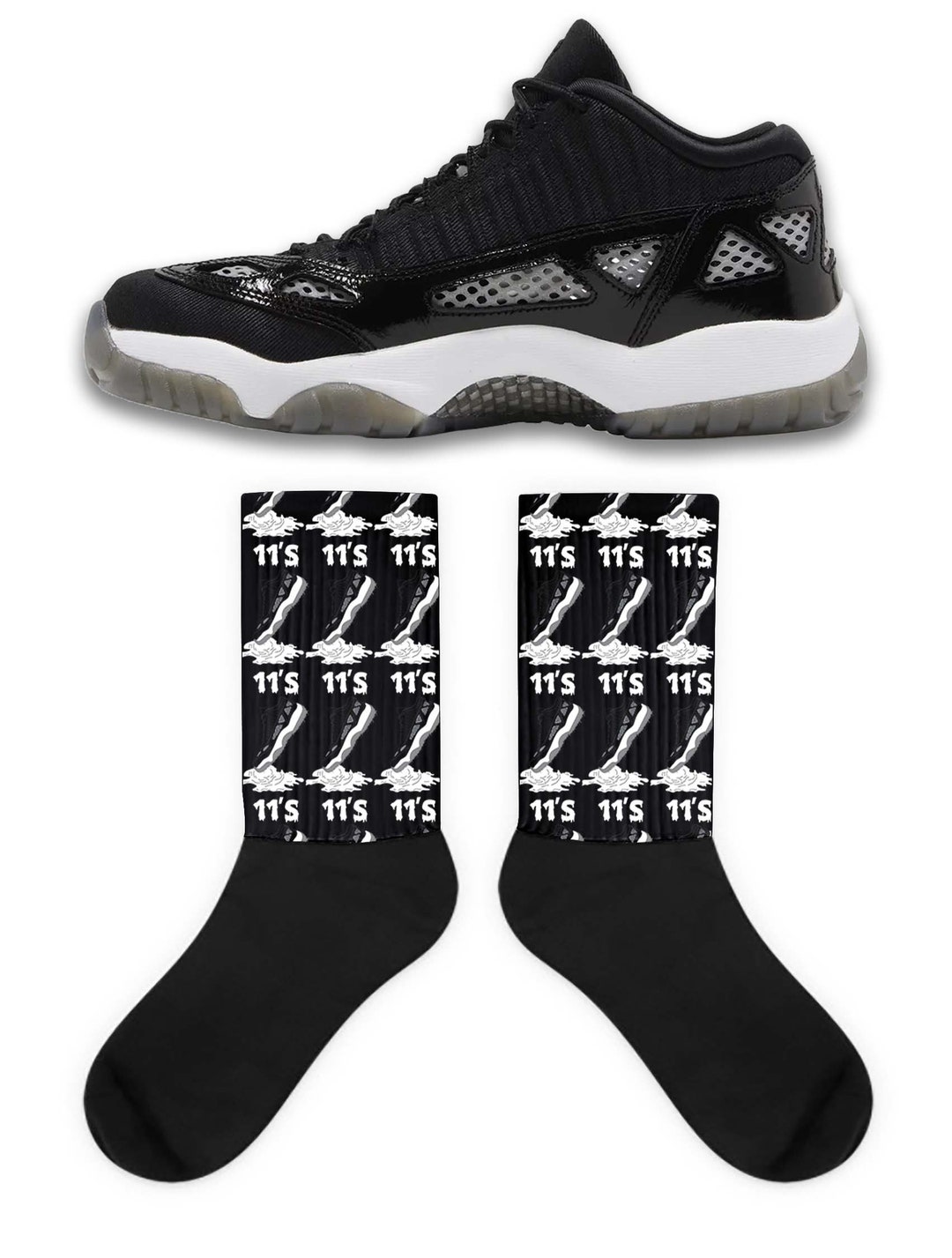 Shoe Dripping Socks to Match Jordan 11 Low Black and White, Retro 11 ...