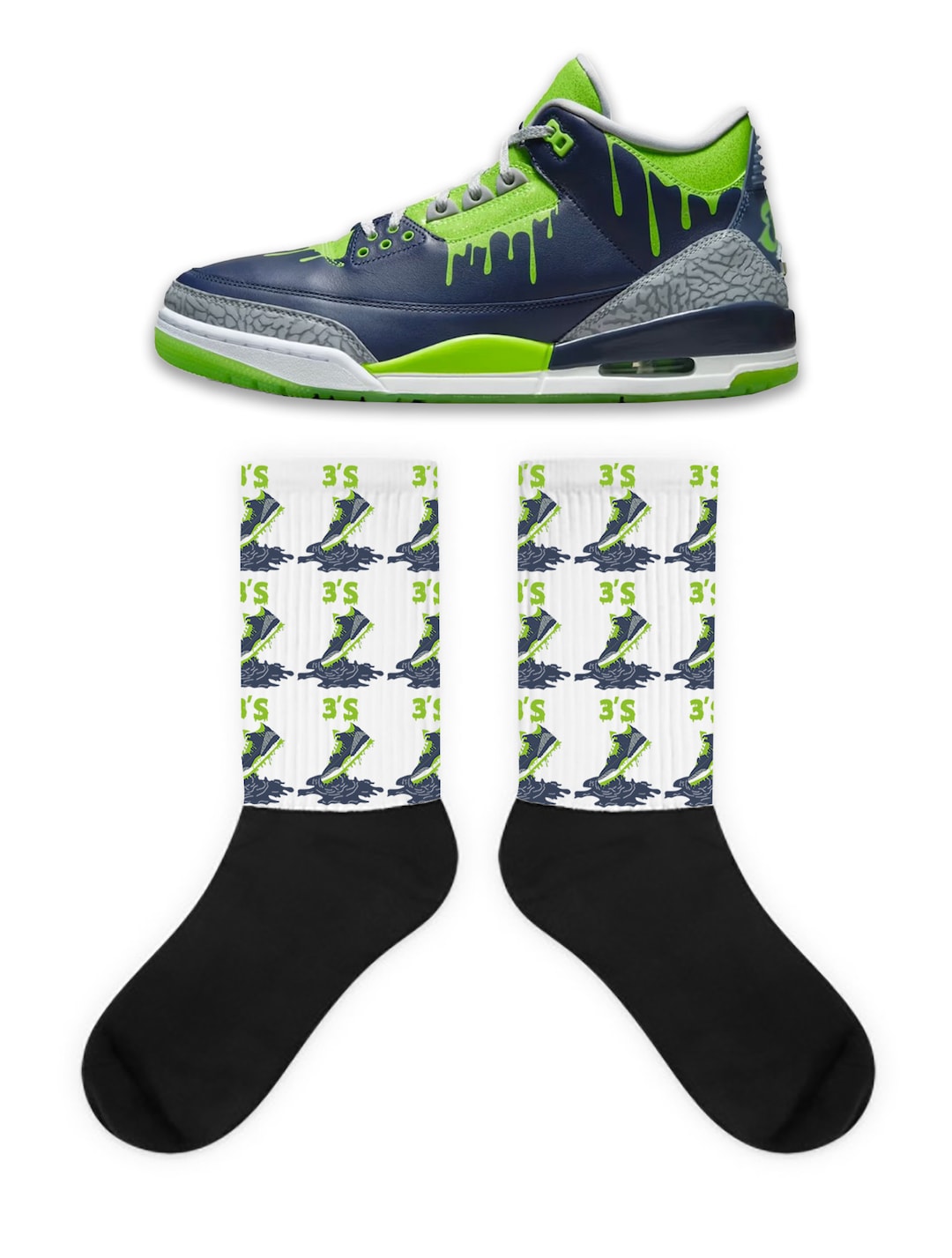 Shoe Dripping Socks to Match Jordan Retro 3 Doernbecher Hugo, 3 ...