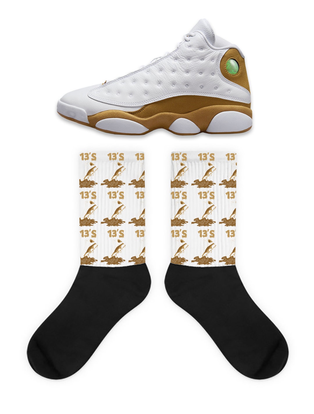 Shoe Dripping Socks to Match Retro 13 Wheat, Jordan 13 Wheat Socks ...