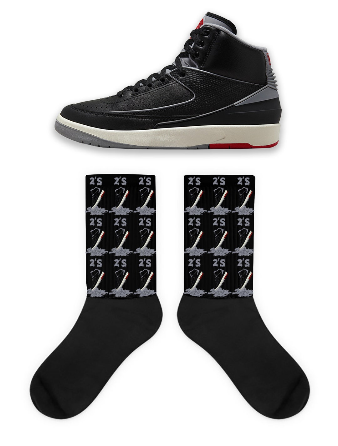 Shoe Dripping Socks to Match Retro 2 Black Cement, Retro 2 Black Cement ...