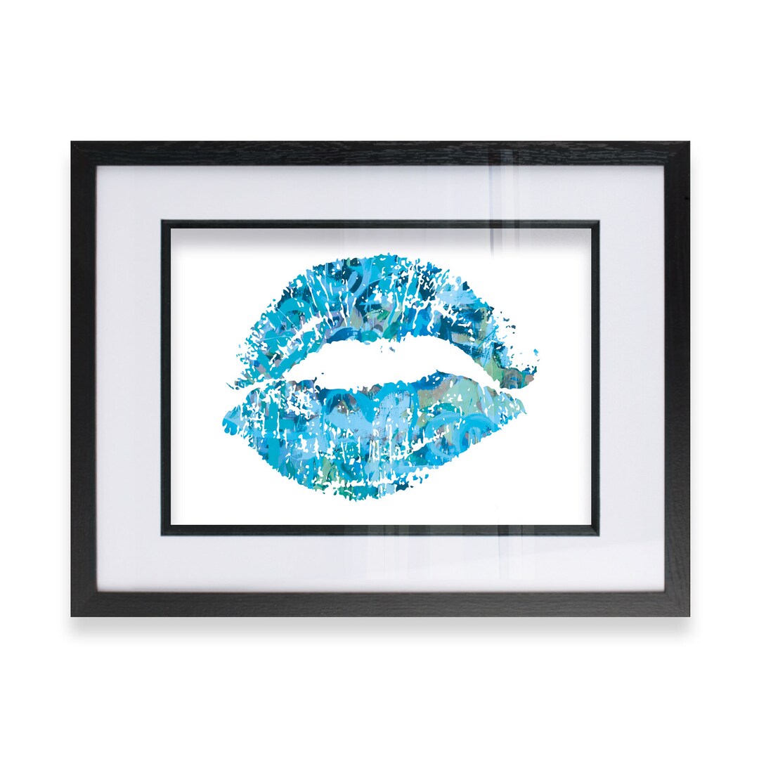 Sky Blue Lips in a Graffiti Grunge Effect Wall Art Print, Framed ...