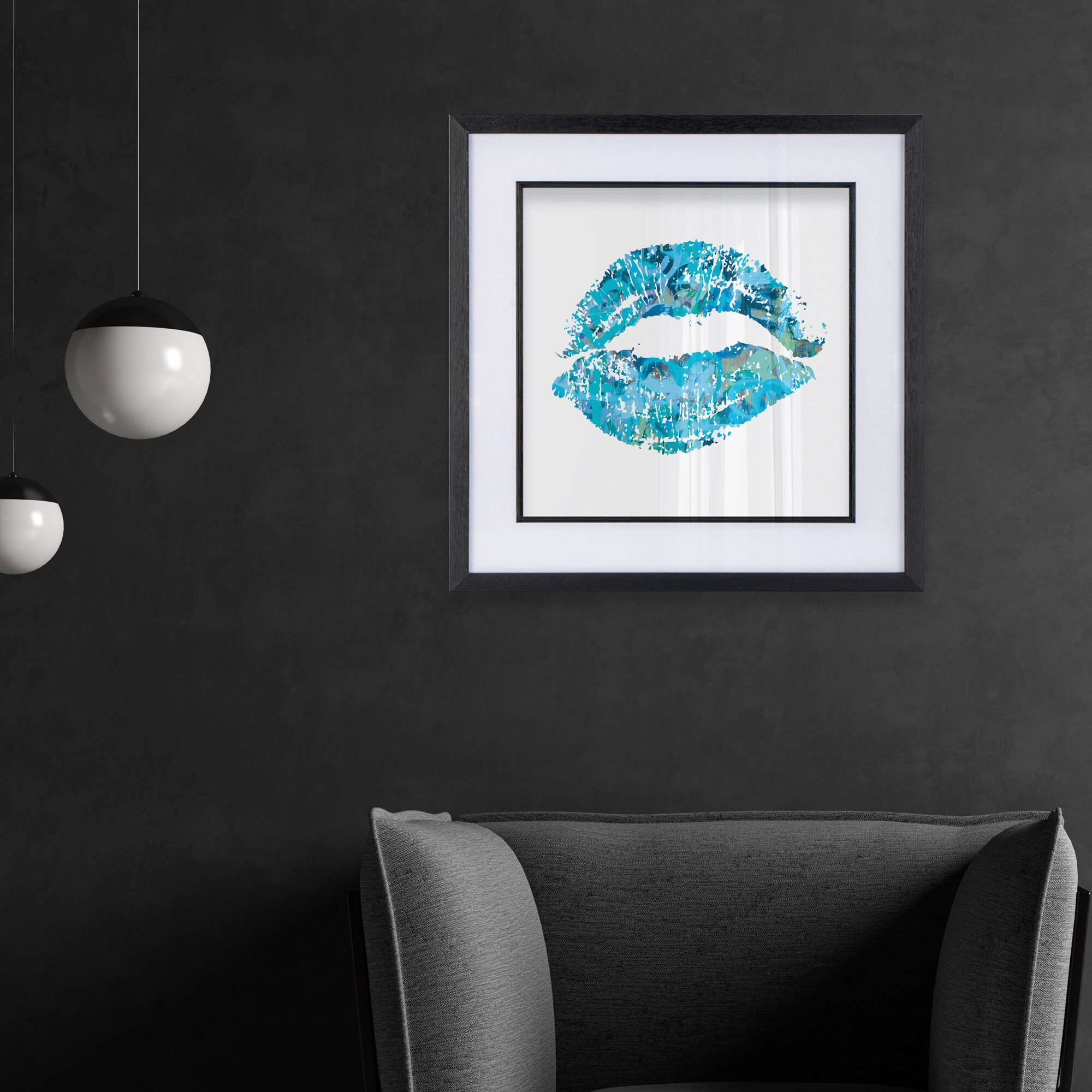 Sky Blue Lips in a Graffiti Grunge Effect Wall Art Print | Etsy