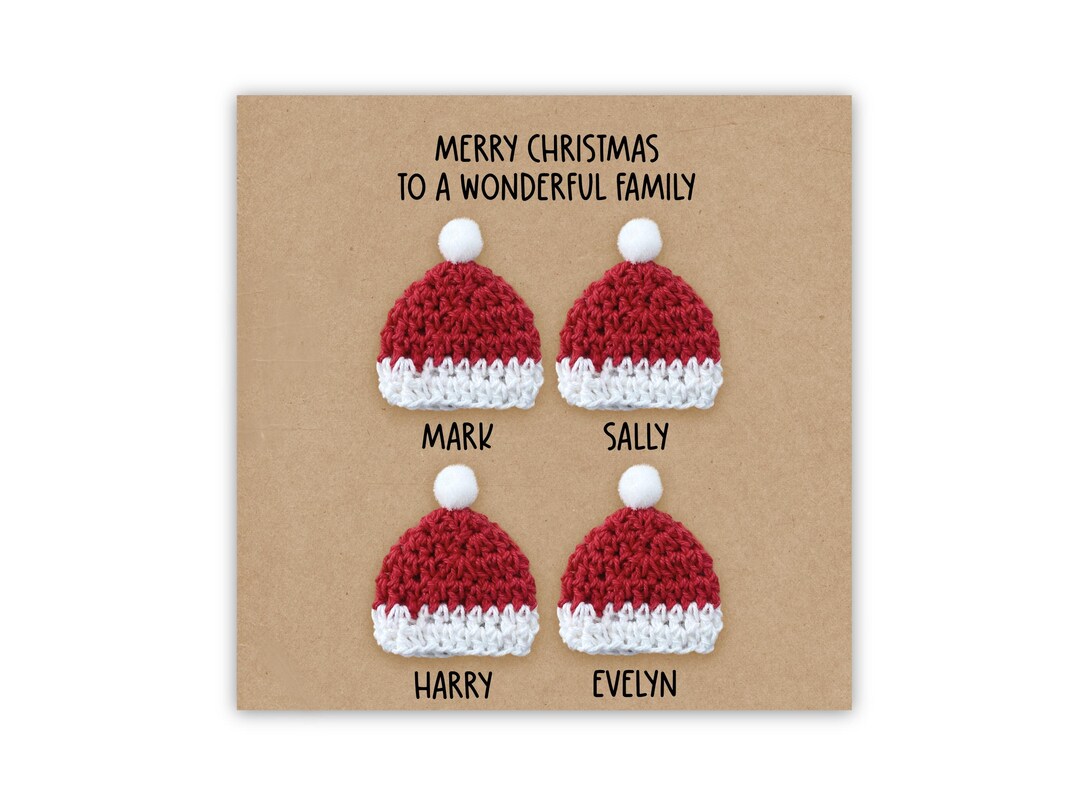 Personalised Christmas Card to Family, Christmas Hat Card, Family ...