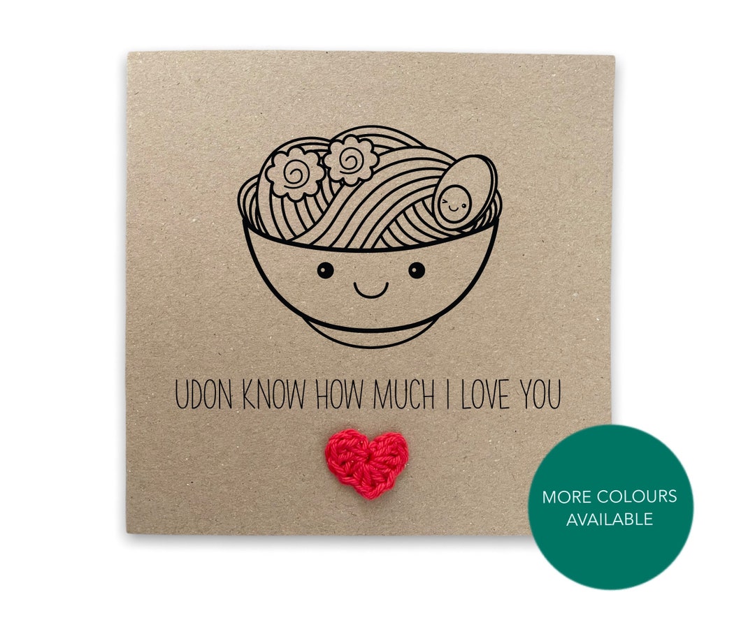 Udon I Love You Card - Noodle Japanese Asian Funny Pun Card for ...
