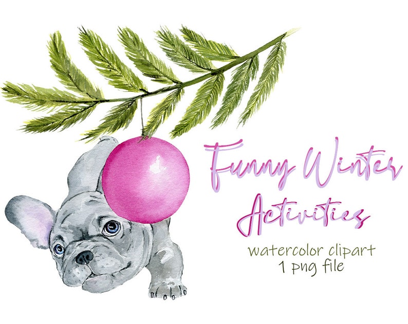 Watercolor Dog Clipart, Fun Christmas French Bulldog Png, France Bull ...