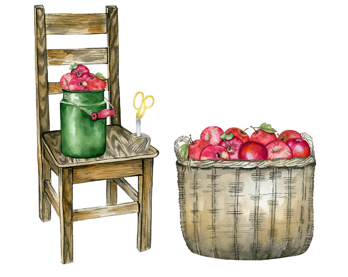 Watercolor Apple Harvest Clipart. Water Color Fall Garden Arrangements ...
