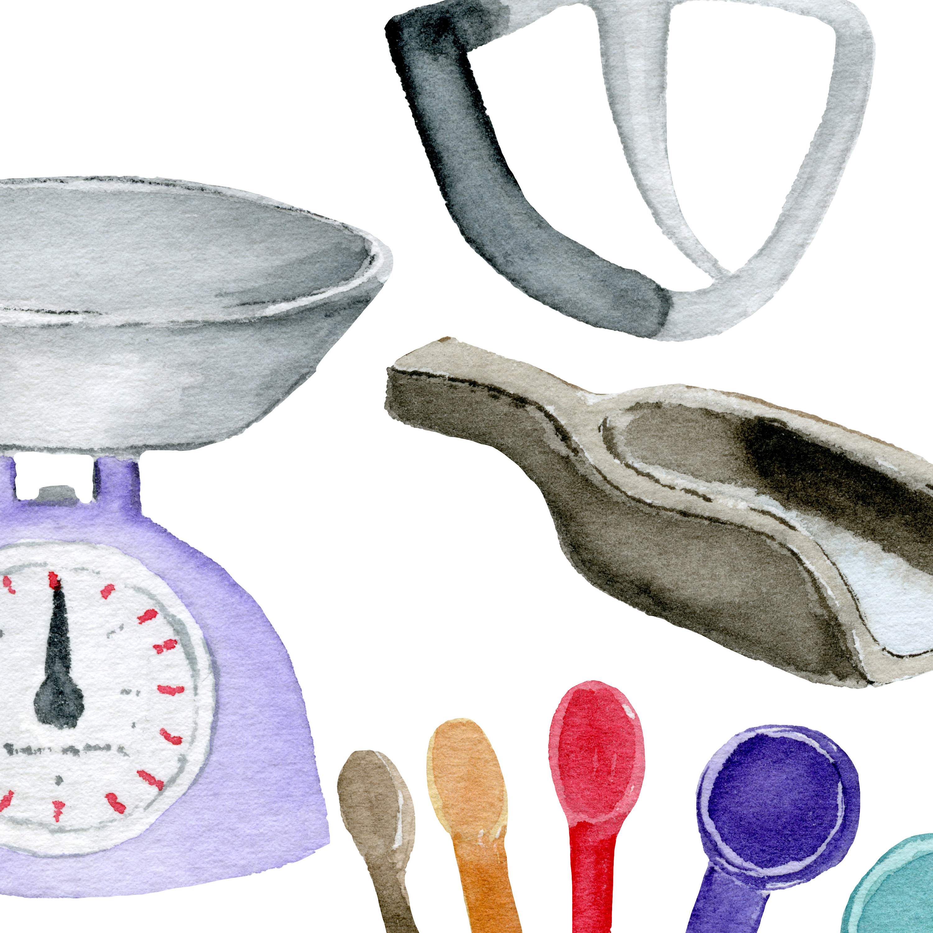 Baking Supplies Watercolor Clipart, Hand Drawn Bakery Logo Design ...