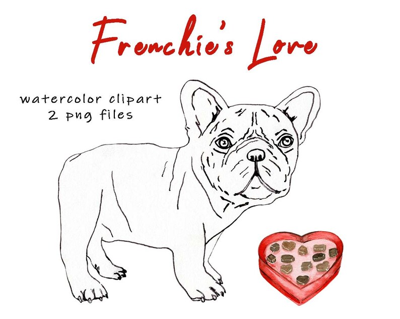 Watercolor Valentine's Day Clipart French Bulldog With Sweets Png ...