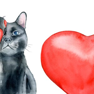Cute Watercolor Valentine's Day Clipart Cat With Heart | Etsy