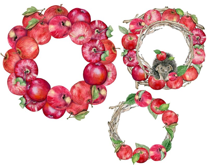Watercolor Digital Apple Wreaths Clipart. Water Color Fall Garden ...