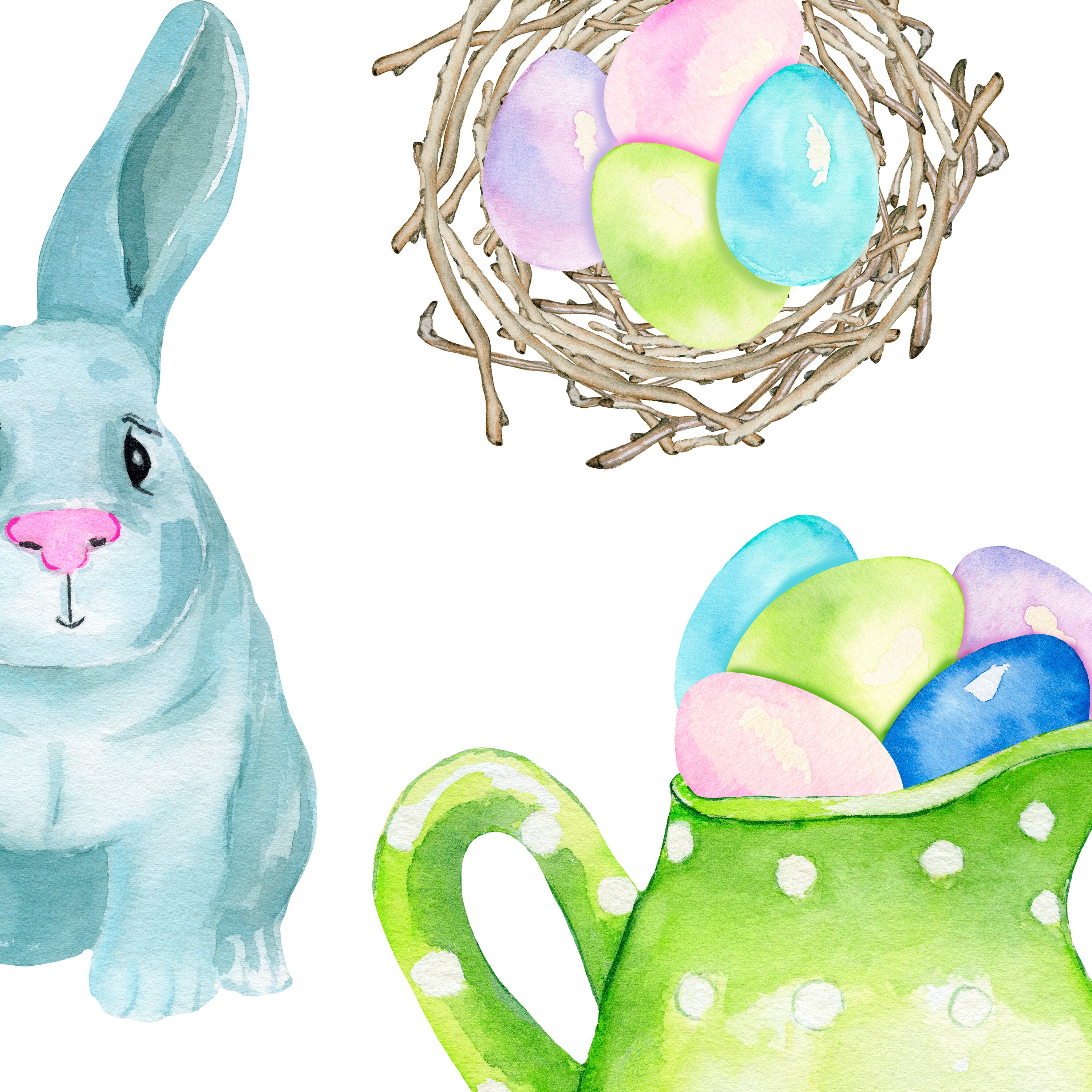 Easter Watercolor Clipart, Digital Easter Rabbits, Hand-painted Clip ...