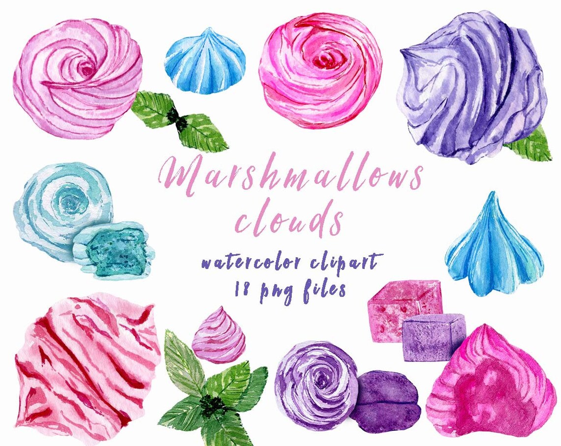 Baking Watercolor Clipart With Marshmallows, Water Color Sweets Clip ...