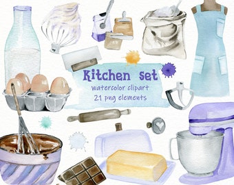 Watercolor Bakery Clipart. Watercolor Hand Drawn Baking - Etsy