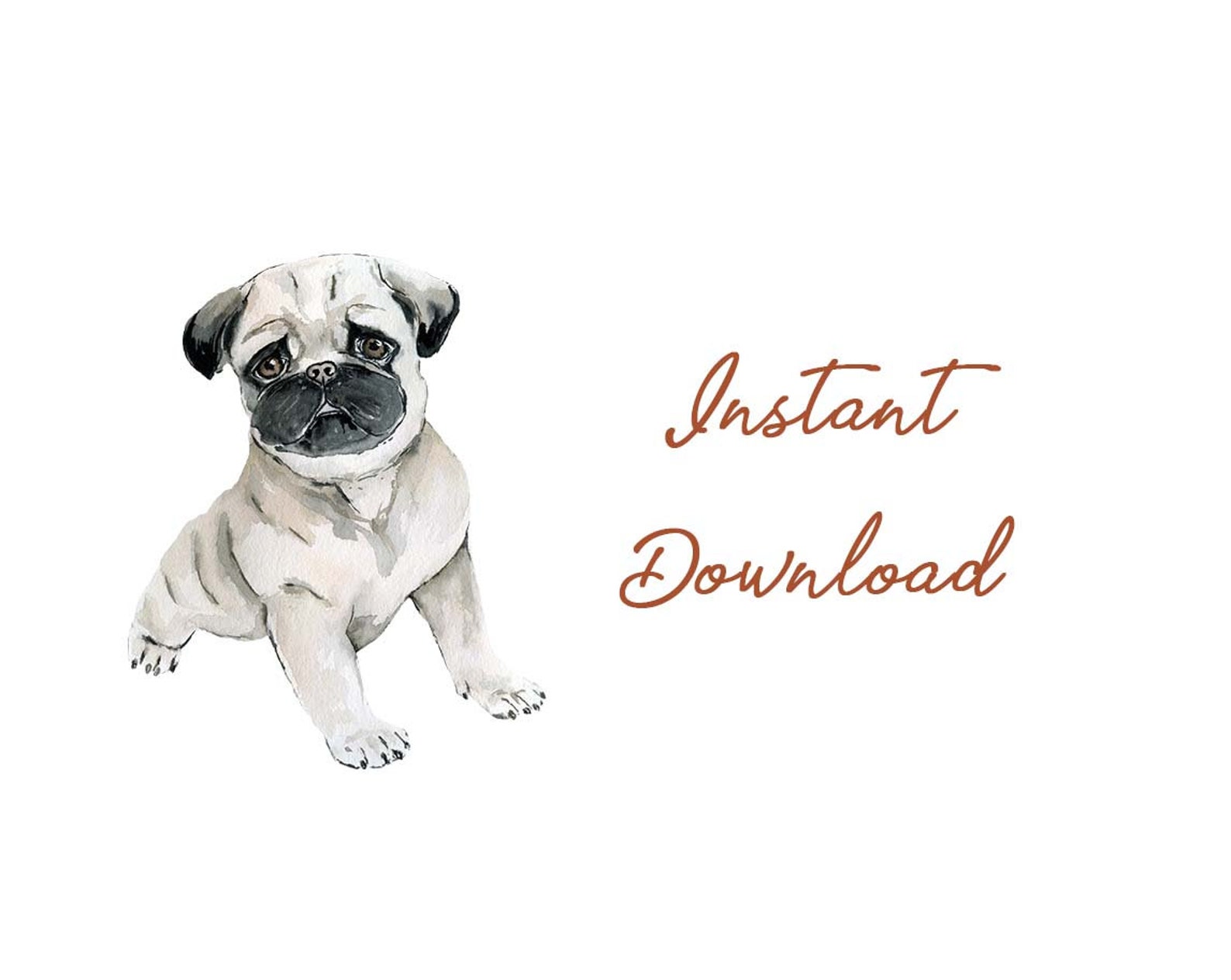 Watercolor Pugs Clipart Cute Dog Clipart Pugs Png Water - Etsy
