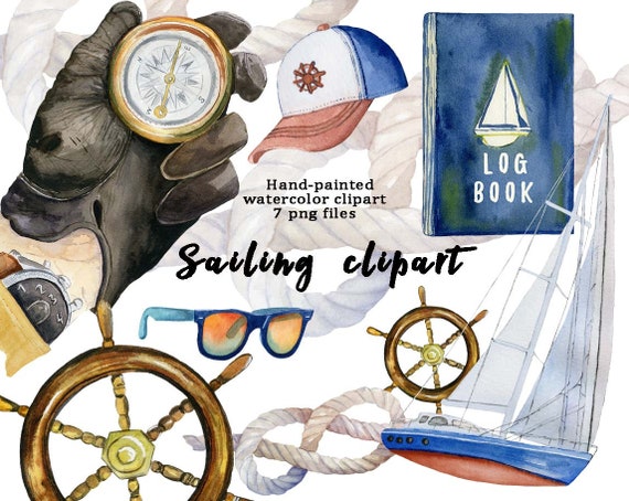 Watercolor Digital Sailing Clipart Water Color Nautical | Etsy