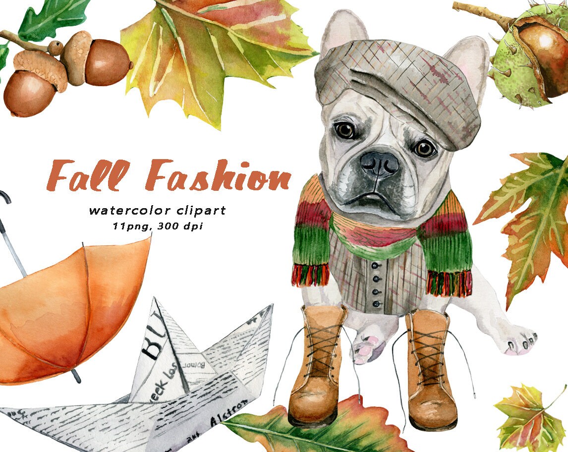 Watercolor Dog Clipart, Fall Clip Art, Water Color French Bulldog ...