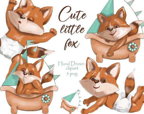 Hand Drawn Cute Little Fox Clipart Illustration Graphic - Etsy