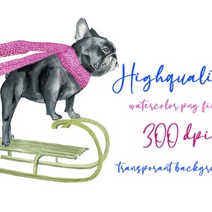 Watercolor Dog Clipart, Fun Christmas French Bulldog Png, France Bull ...