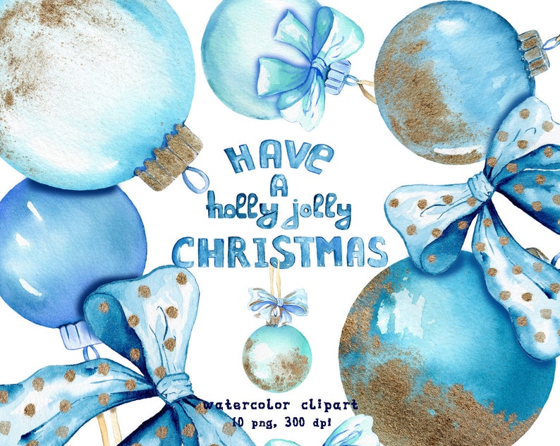 Watercolor Digital Christmas Clipart Holly Jolly Christmas. - Etsy