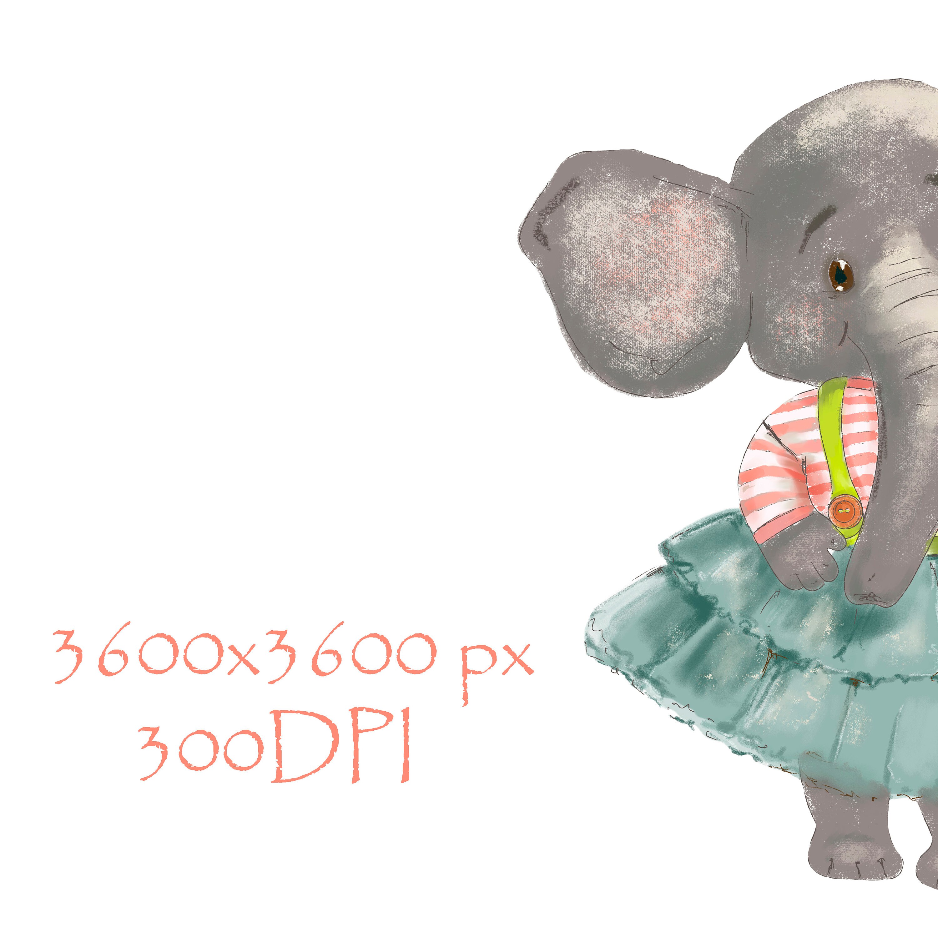 Hand Drawn Cute Girl Elephant Clipart, Illustration Graphic, Invitation ...