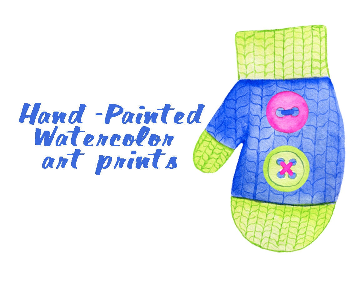 Watercolor Winter Digital Clip Art Knitted Mittens, New Year Graphics ...