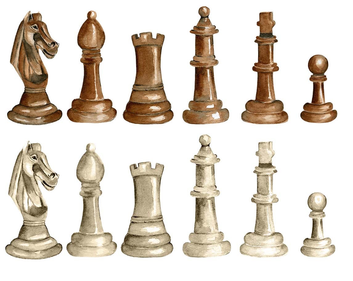 Watercolor Digital Chess Clipart, the Queen's Gambit PNG, Water Color ...