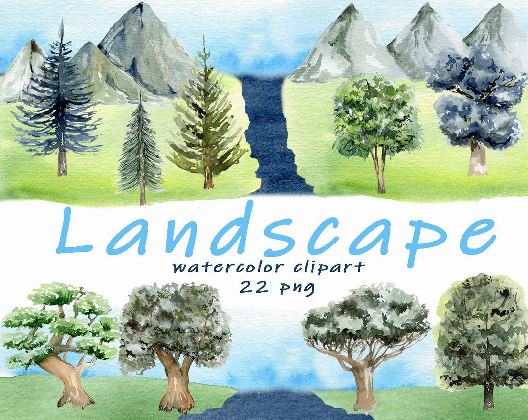 Watercolor Landscape Clipart, Water Color Forest Clip Art, Trees ...
