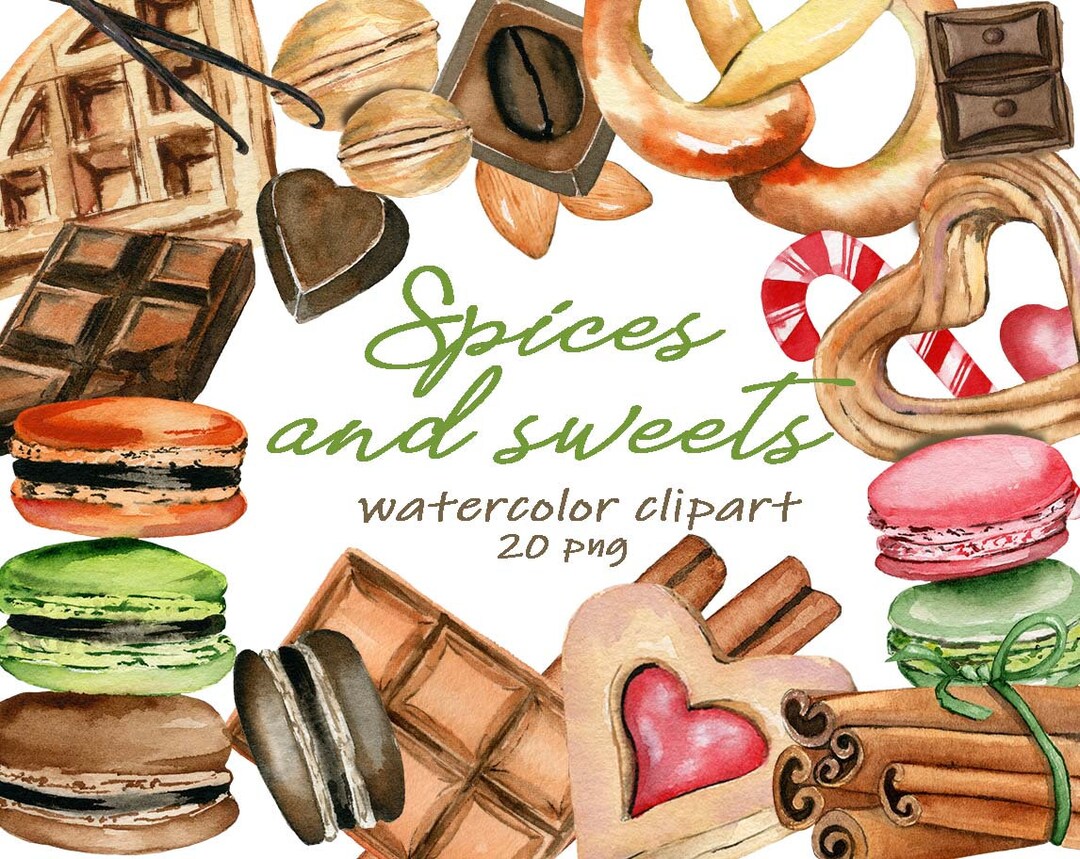 Baking Watercolor Clipart With Spices and Sweets, Delicious Water Color ...