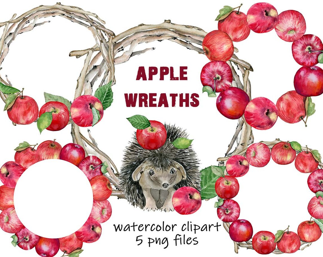 Watercolor Digital Apple Wreaths Clipart. Water Color Fall Garden ...