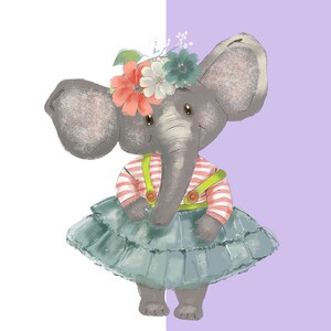 Hand Drawn Cute Girl Elephant Clipart Illustration Graphic - Etsy