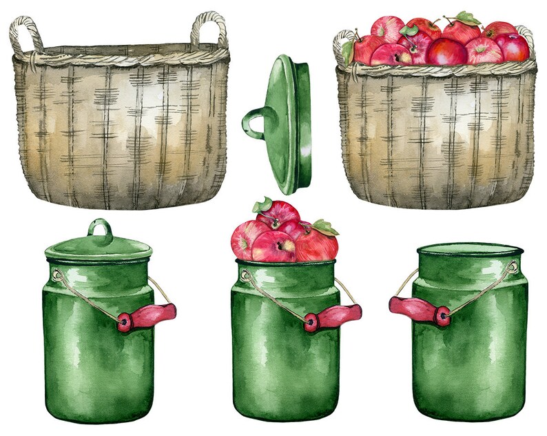Watercolor Apple Harvest Clipart. Water Color Fall Garden Arrangements ...