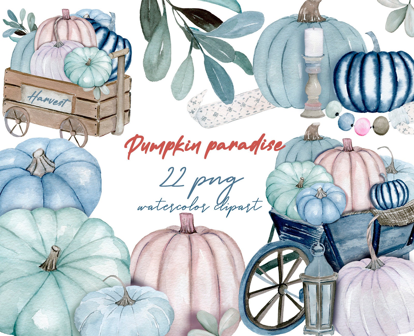 Watercolor Clipart Autumn Compositions With Pumpkins, Fall Clip Art ...