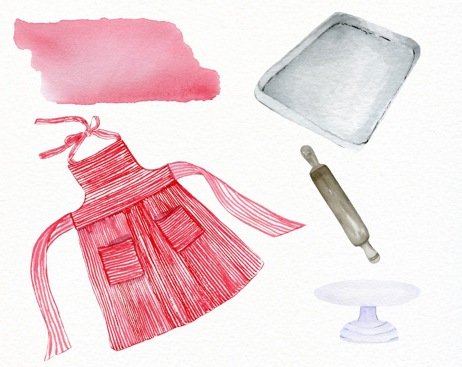 Baking Supplies Watercolor Clipart, Hand Drawn Bakery Logo Design ...