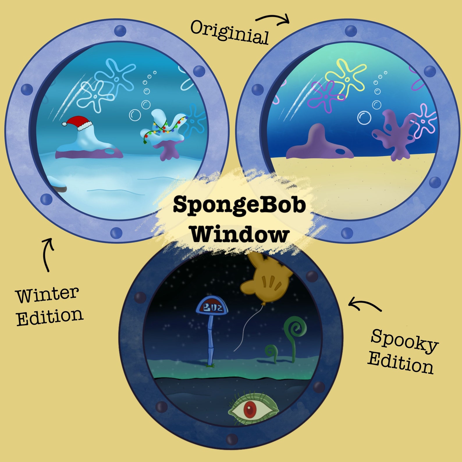 Spongebob Window Into Bikini Bottom Sticker NEW Spooky | Etsy