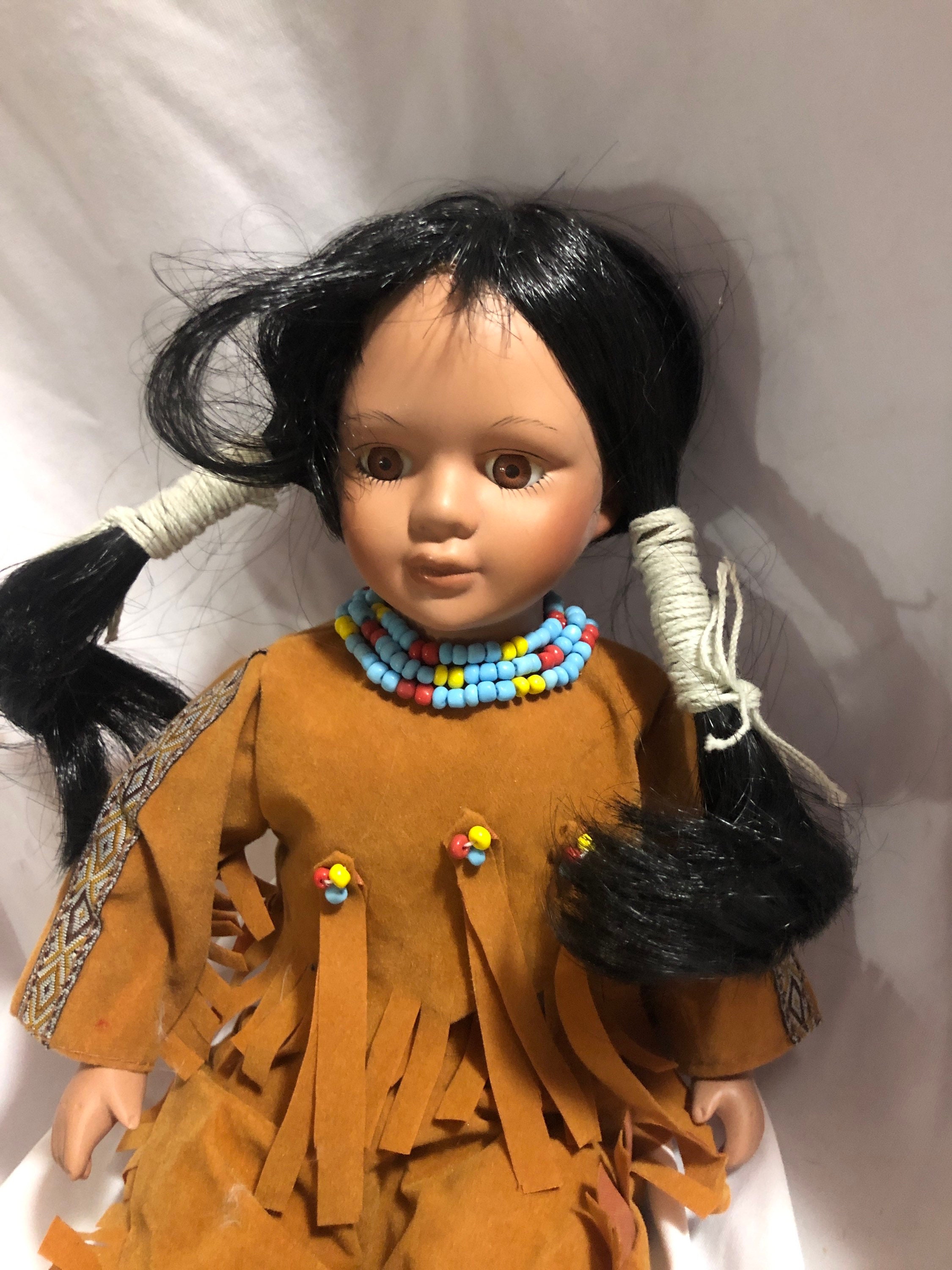 Vintage Sitting Indigenous Native American Porcelain Face Baby Doll so ...