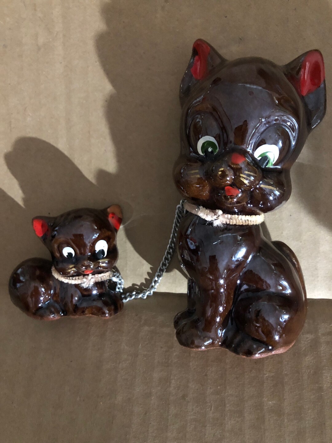 Vintage Ceramic Cat Chained Cats Brown Cat and Kitten - Etsy