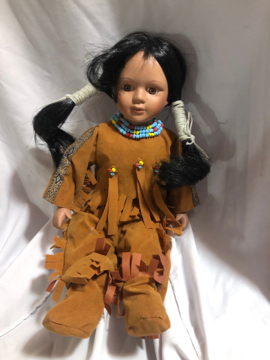 Vintage Sitting Indigenous Native American Porcelain Face Baby Doll so ...