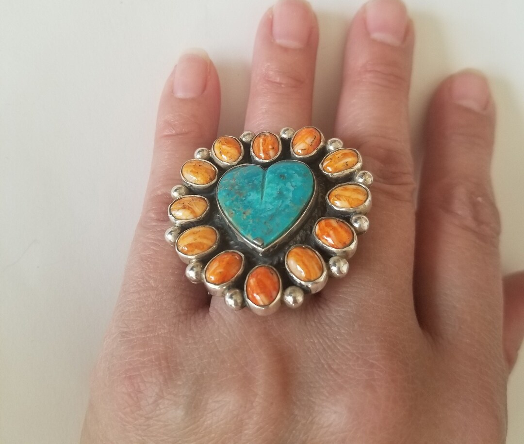 Beautiful Kingman Turquoise Heart Ring/ Spiney Oyster Ring/native Made ...