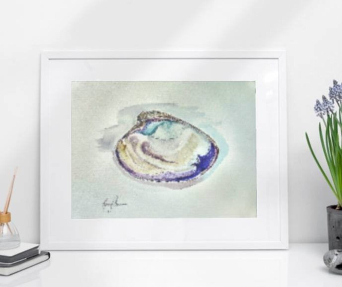 Clam Seashell Watercolor Print, Colorful Clam Shell Art, Coastal Living ...