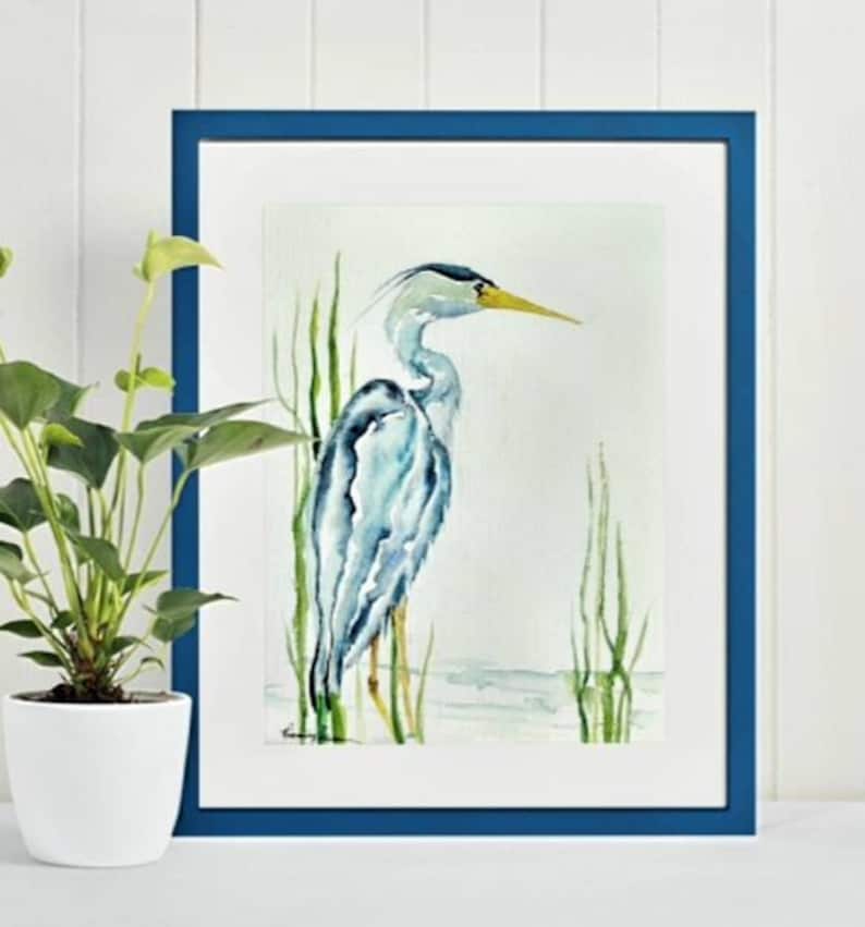 Great Blue Heron Watercolor Print, Sea Bird Fine Art, Coastal Art and ...