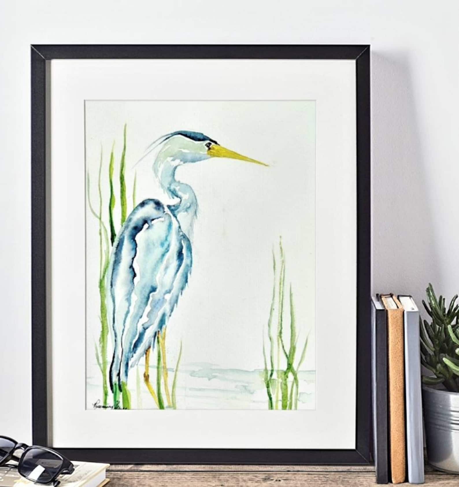 Great Blue Heron Watercolor Print Sea Bird Fine Art Coastal - Etsy