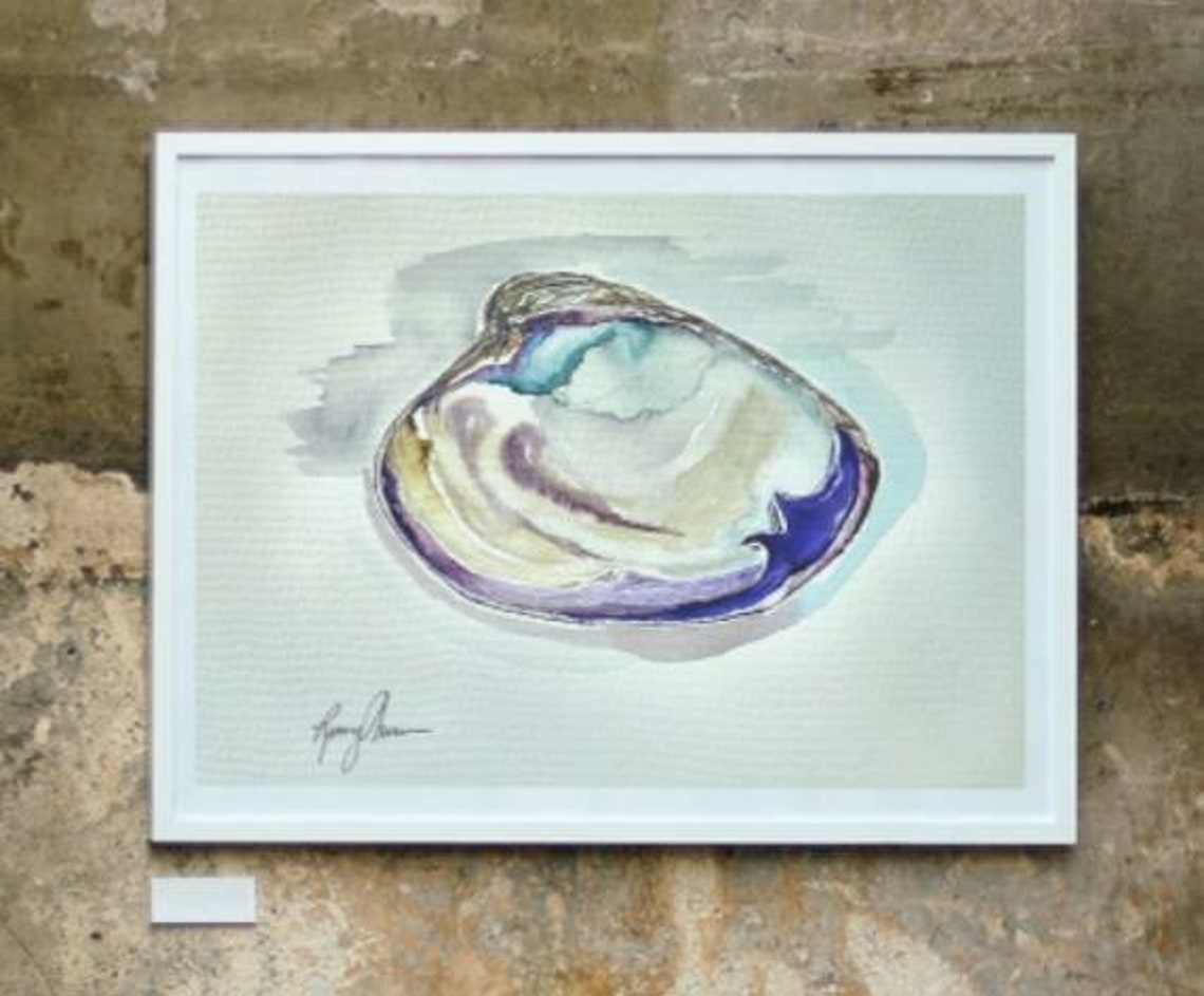 Clam Seashell Watercolor Print, Colorful Clam Shell Art, Coastal Living ...