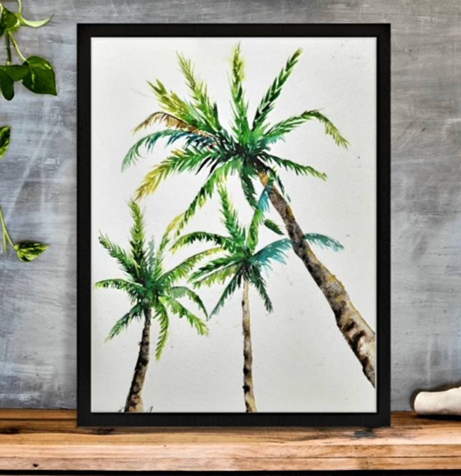 Swaying Palm Trees Watercolor Painting, Tropical Tree Fine Art, Palm ...