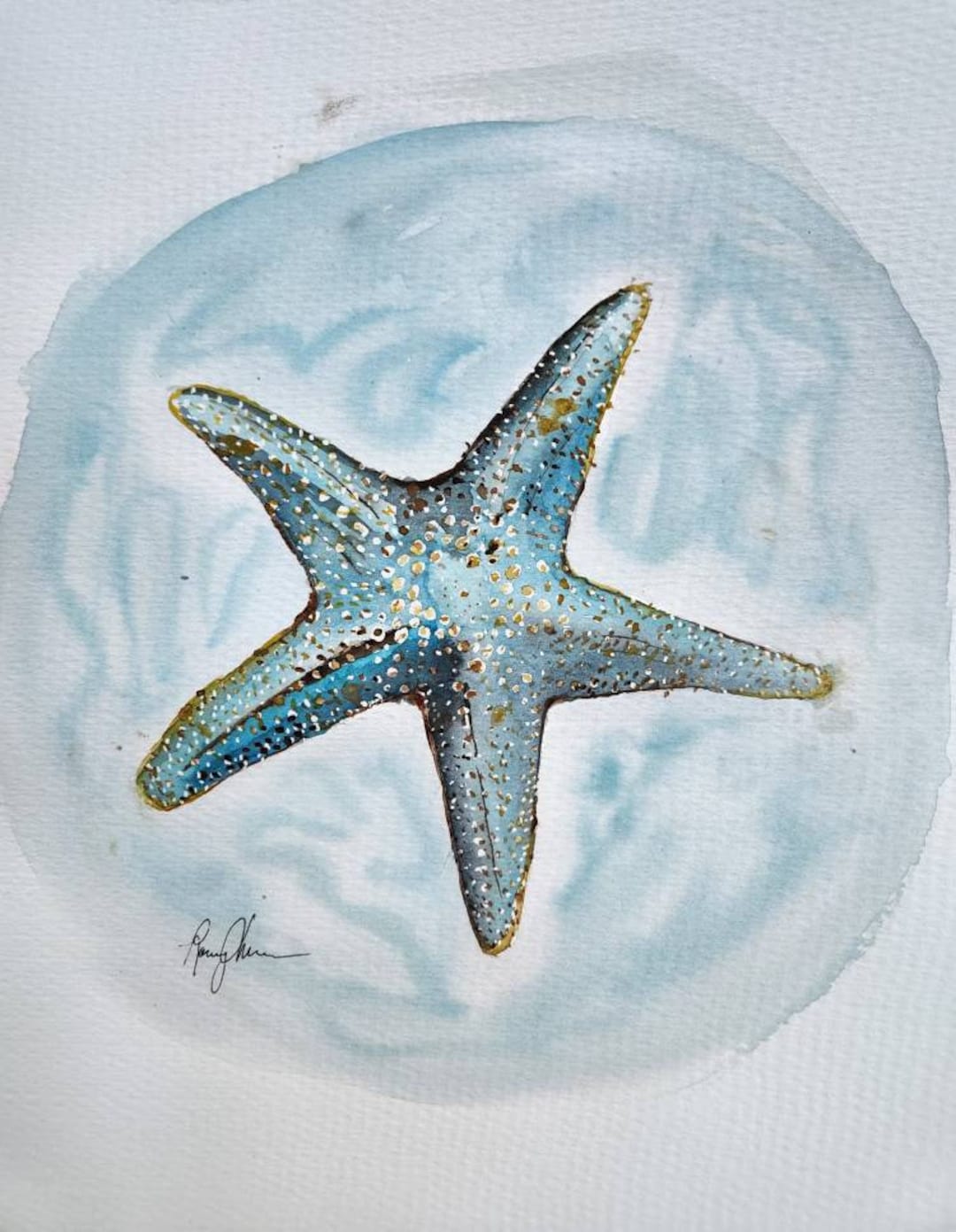 Blue Starfish Watercolor Print, Star Fish Wall Art, Coastal Living Room ...