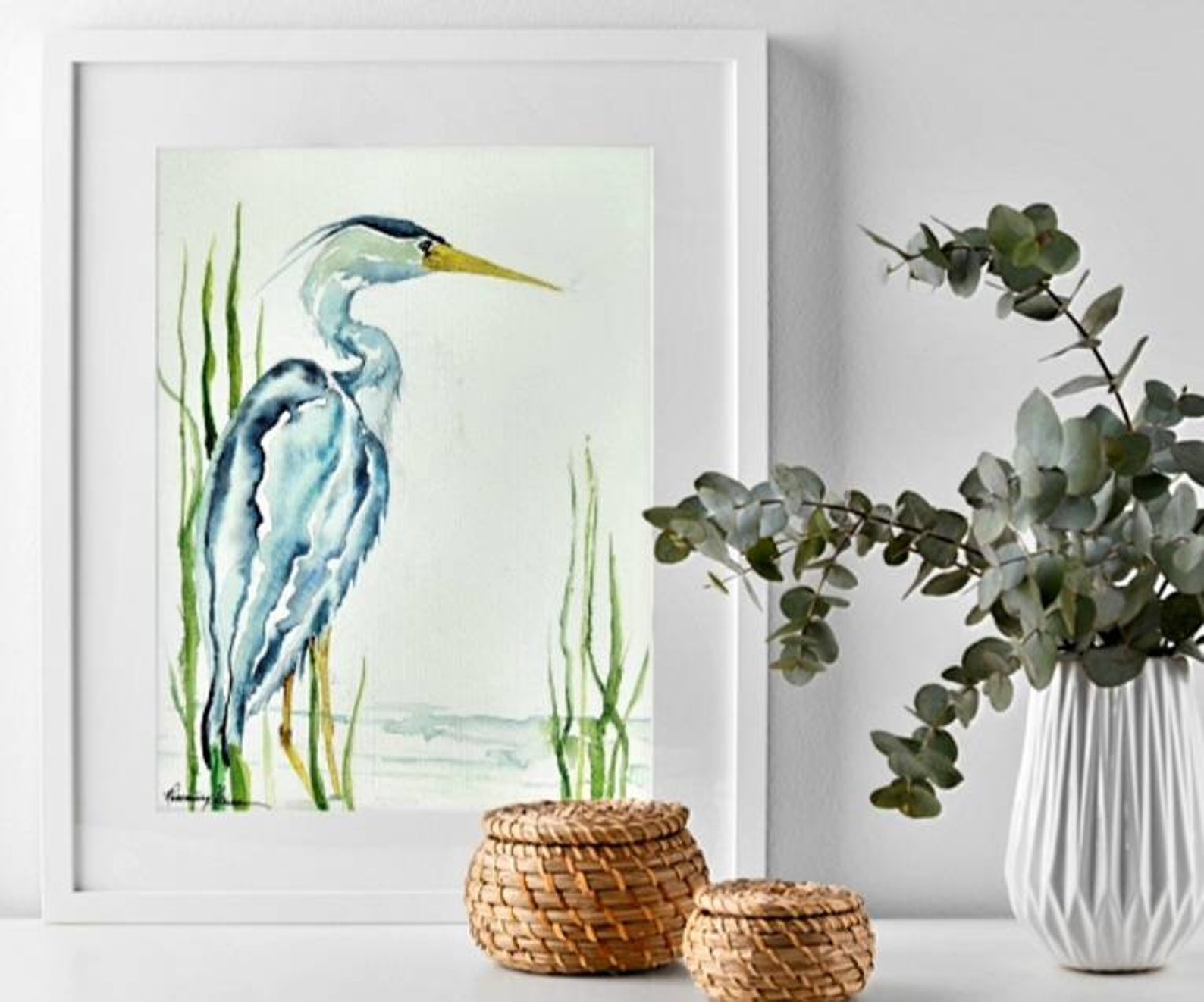 Great Blue Heron Watercolor Print Sea Bird Fine Art Coastal - Etsy